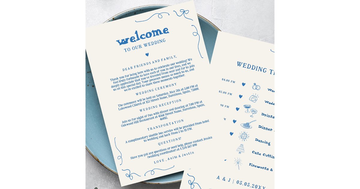 Handwriting Script Wedding Welcome Timeline Card | Zazzle
