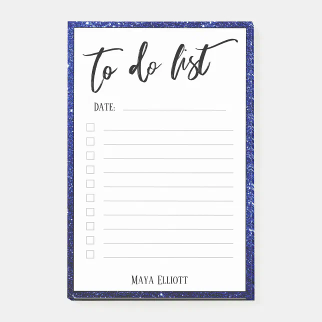 Handwriting To Do List Blue Glitter Border, Lined Post-it Notes | Zazzle