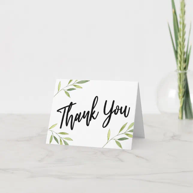 Handwriting Typography & Green Watercolor Foliage Thank You Card | Zazzle