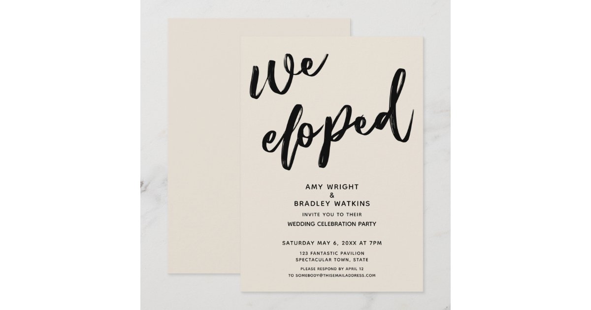 Handwriting We Eloped Wedding Reception Cream Invitation | Zazzle