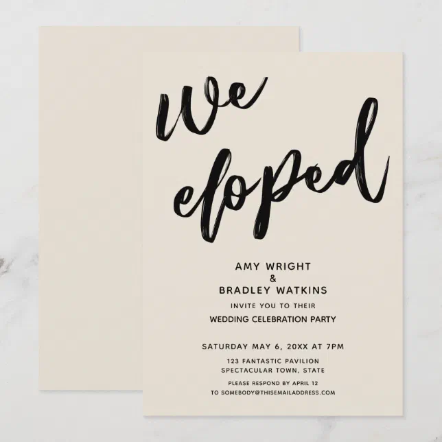 Handwriting We Eloped Wedding Reception Cream Invitation | Zazzle