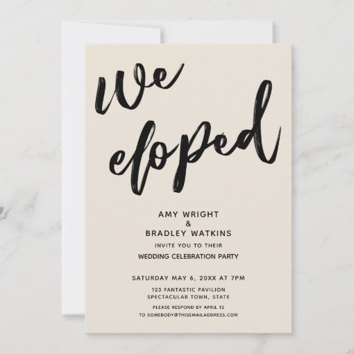 Handwriting We Eloped Wedding Reception Cream Invitation | Zazzle