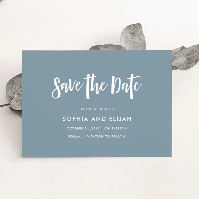 Handwritten and Modern | Dusty Blue Save The Date | Zazzle