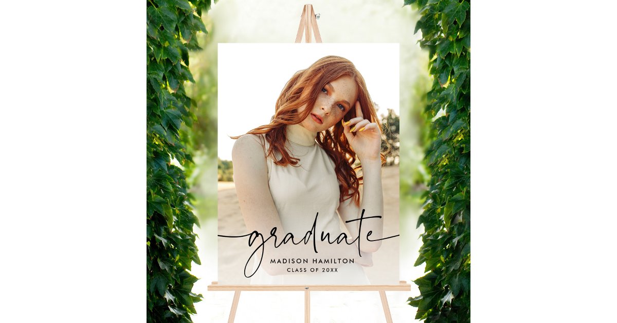 Handwritten Black Script Photo Graduation Sign | Zazzle