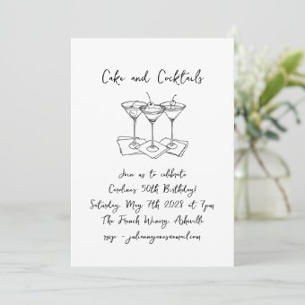 Handwritten Cakes Cocktails Doodles Birthday Party Invitation | Zazzle