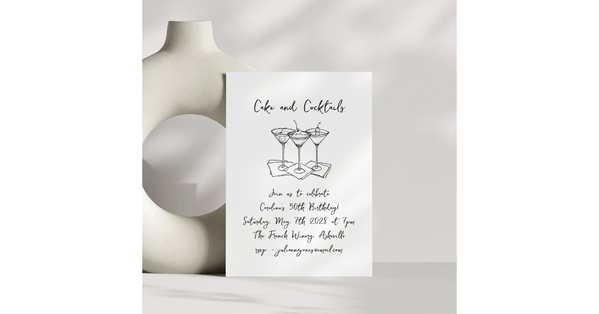 Handwritten Cakes Cocktails Doodles Birthday Party Invitation | Zazzle