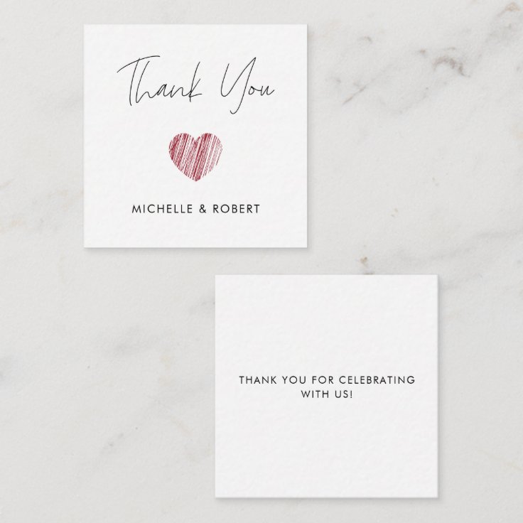Handwritten Calligraphy Red Heart Thank You Note Card | Zazzle