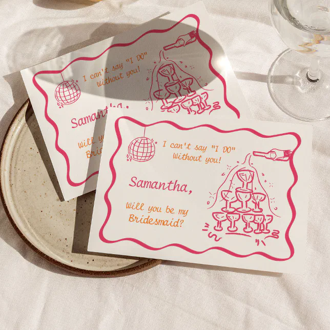Handwritten Champagne Tower Bridesmaid Proposal Invitation | Zazzle