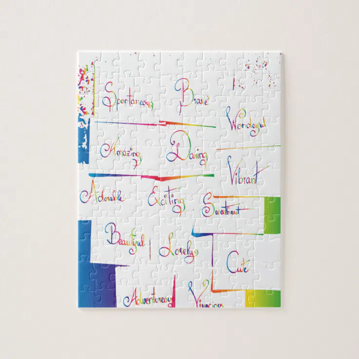 Handwritten Colorful Positive Inspirational words Jigsaw Puzzle | Zazzle