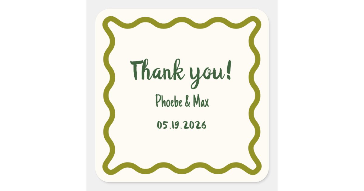 Handwritten Cool Wavy Border Thank You Wedding Square Sticker | Zazzle