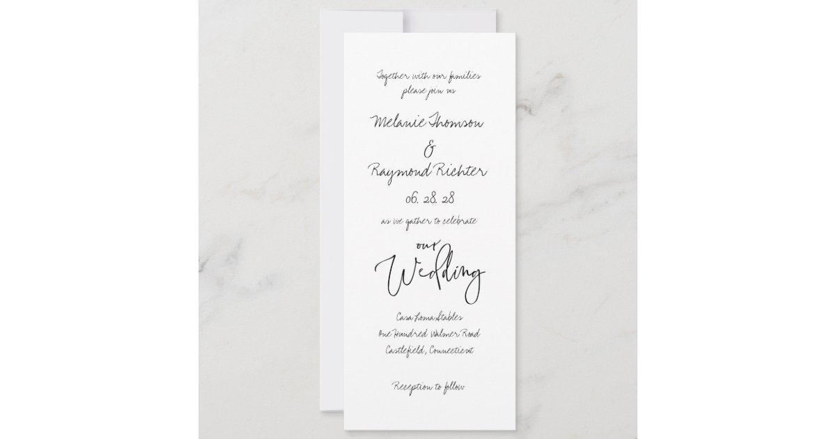 Handwritten Cursive 2 Our Wedding 4 X 9 Inch Long Invitation | Zazzle