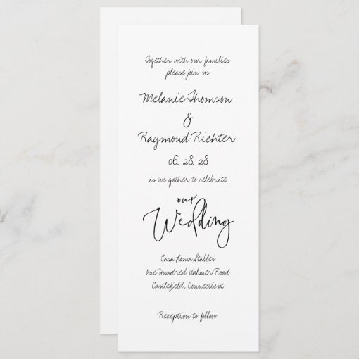 Handwritten Cursive 2 Our Wedding 4 X 9 Inch Long Invitation | Zazzle