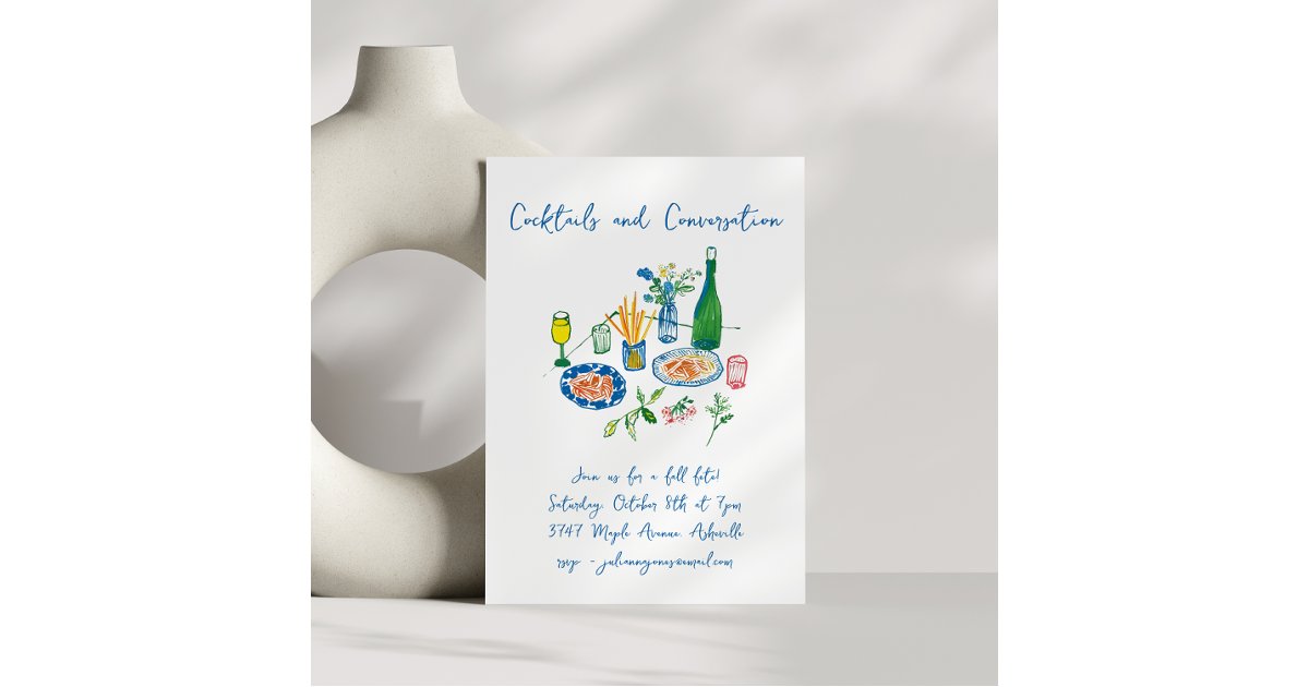 Handwritten Doodles Cocktails Fall Fete Custom Invitation | Zazzle