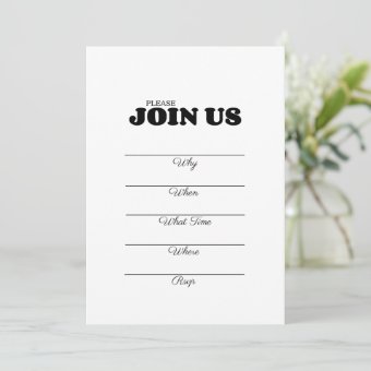 Handwritten Fill In Multi Purpose Black Typography Invitation | Zazzle