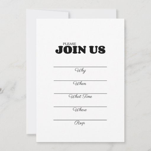 Handwritten Fill In Multi Purpose Black Typography Invitation | Zazzle