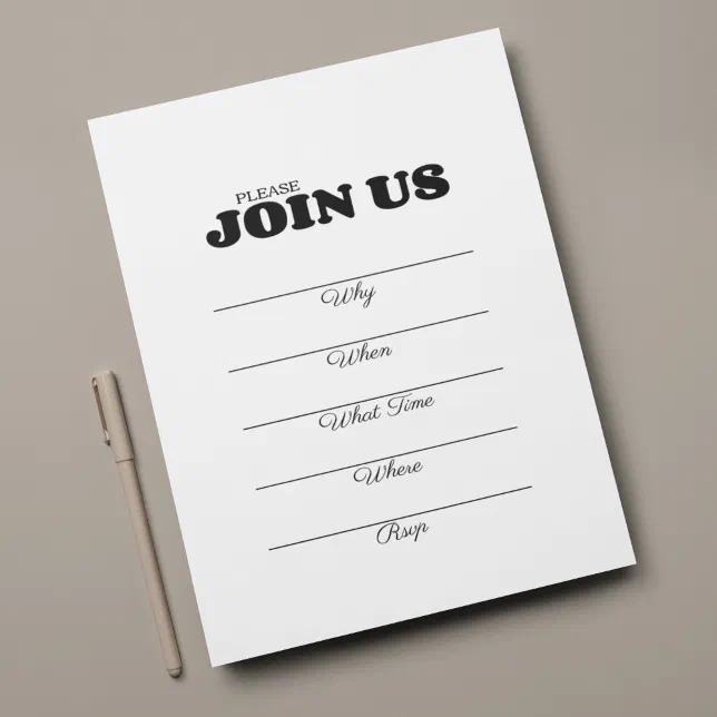 Handwritten Fill In Multi Purpose Black Typography Invitation | Zazzle