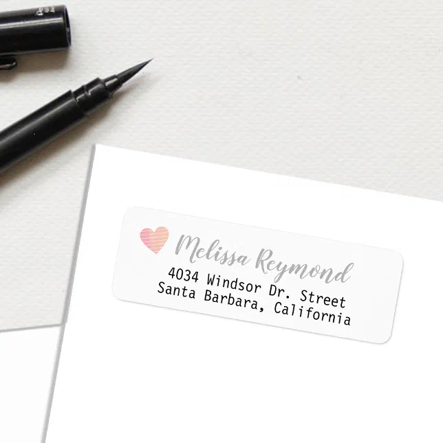 Handwritten Font Return Address Label with Heart | Zazzle