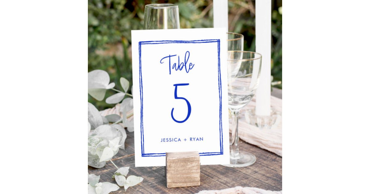 Handwritten French Blue Wedding Table Number | Zazzle