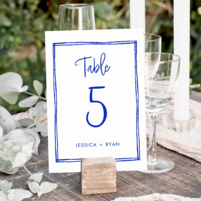 Handwritten French Blue Wedding Table Number | Zazzle