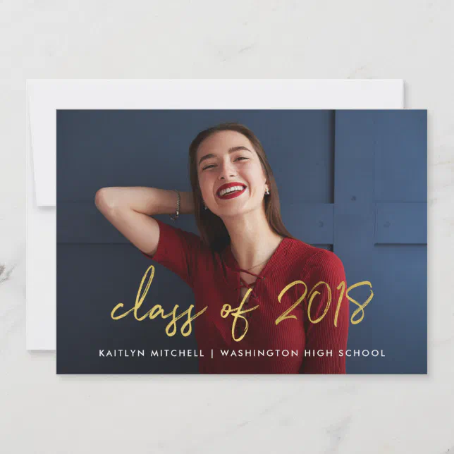 Handwritten Gold | Class of 2018 Photo Grad Party Invitation | Zazzle