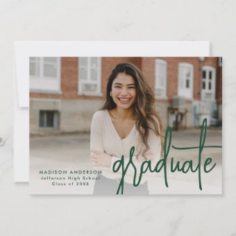 Handwritten Green Script Photo Graduation Party Invitation | Zazzle