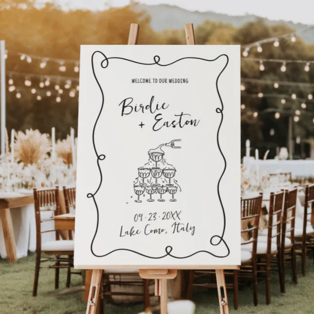 Handwritten Illustrated Champagne Tower Wedding Foam Board | Zazzle
