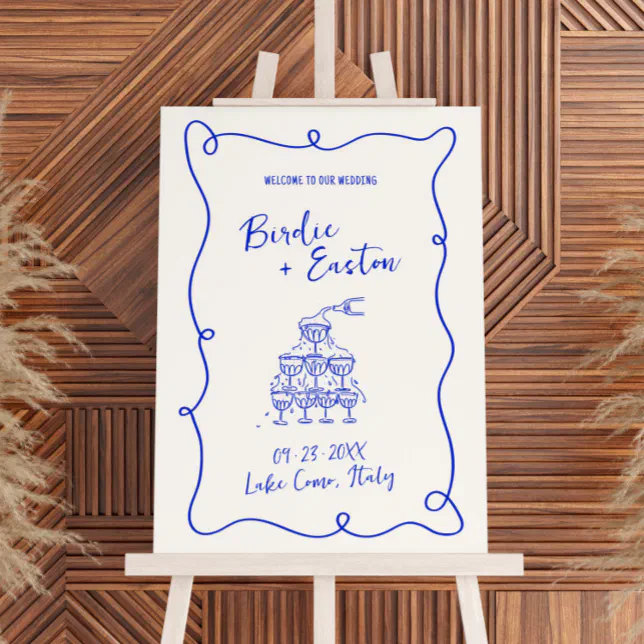 Handwritten Illustrated Champagne Tower Wedding Foam Board | Zazzle