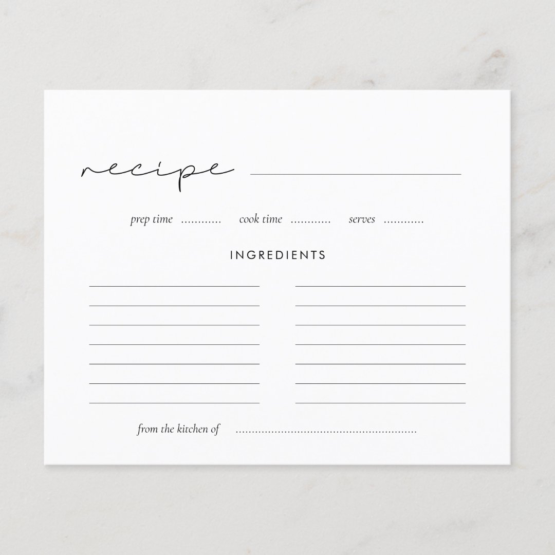 Handwritten minimalist Bridal shower recipe card | Zazzle