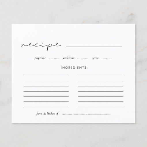 Handwritten minimalist Bridal shower recipe card | Zazzle