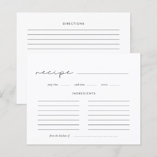 Handwritten minimalist Bridal shower recipe card | Zazzle