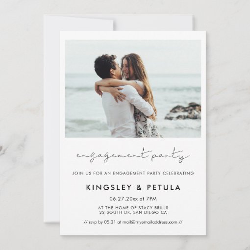 Handwritten minimalist engagement party photo invitation | Zazzle