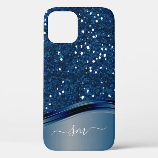 Handwritten Monogram Navy Blue Metal Glitter Case-Mate iPhone Case ...