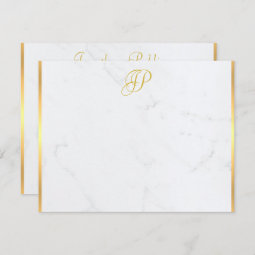 Handwritten Monogrammed Gold Marble Modern Note Card | Zazzle