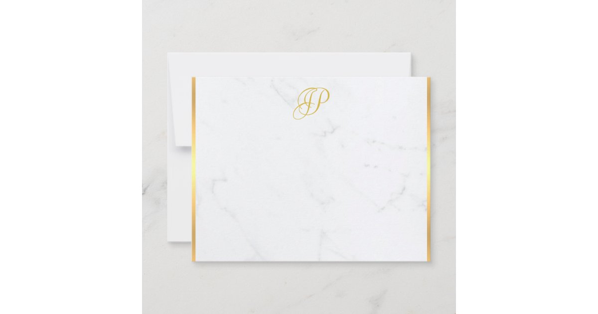 Handwritten Monogrammed Gold Marble Modern Note Card | Zazzle