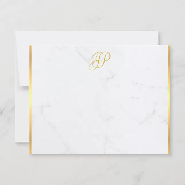 Handwritten Monogrammed Gold Marble Modern Note Card | Zazzle