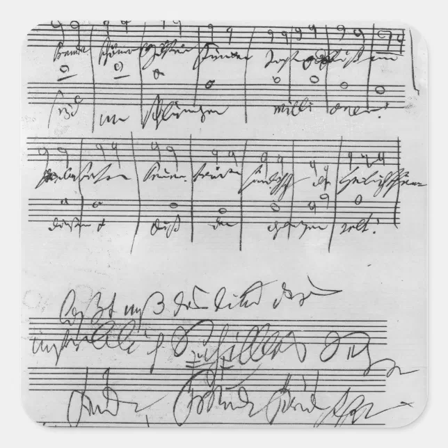 Handwritten musical score square sticker | Zazzle