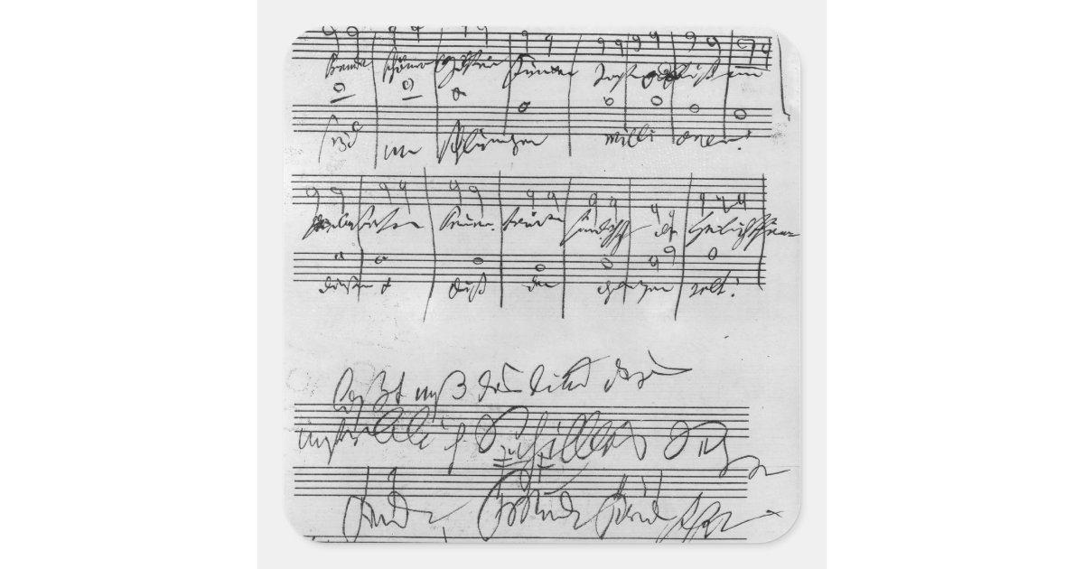 Handwritten musical score square sticker | Zazzle