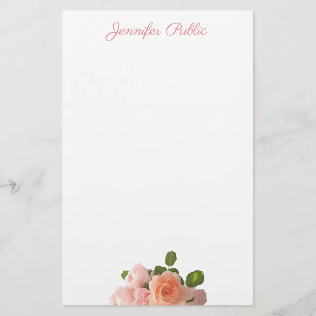 Handwritten Name Elegant Watercolor Roses Template Stationery | Zazzle