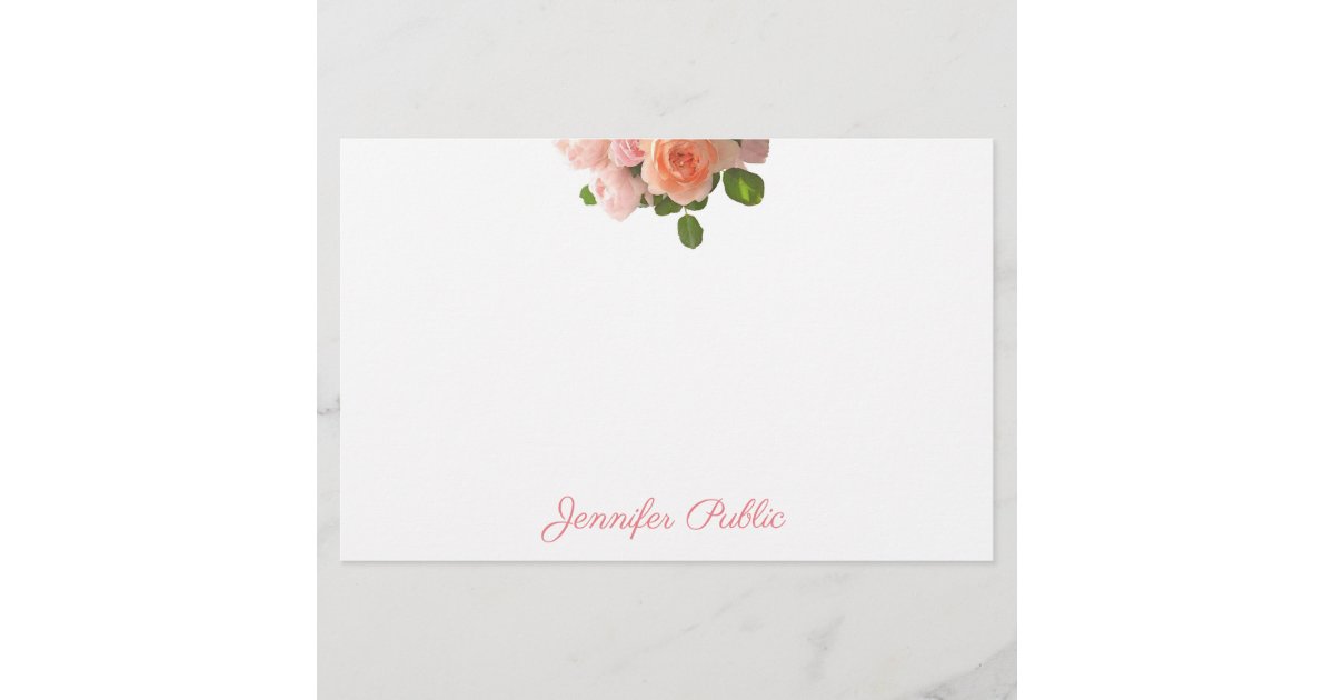 Handwritten Name Floral Template Watercolor Roses Stationery | Zazzle