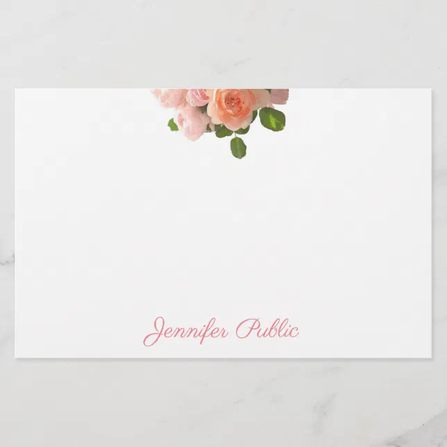 Handwritten Name Floral Template Watercolor Roses Stationery | Zazzle