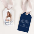 Handwritten Navy Script Graduation Thank You Gift Tags | Zazzle