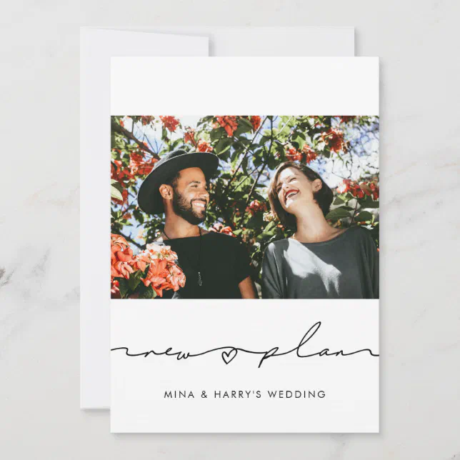 Handwritten New plan wedding update photo Announcement | Zazzle