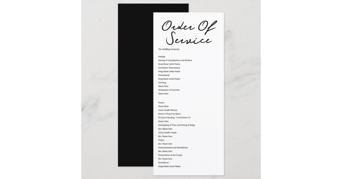 Handwritten Order of Service Wedding Card | Zazzle