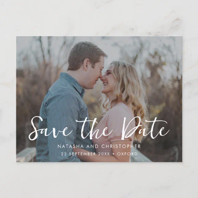 Handwritten Overlay Photo QR Code Save the Date Announcement Postcard ...