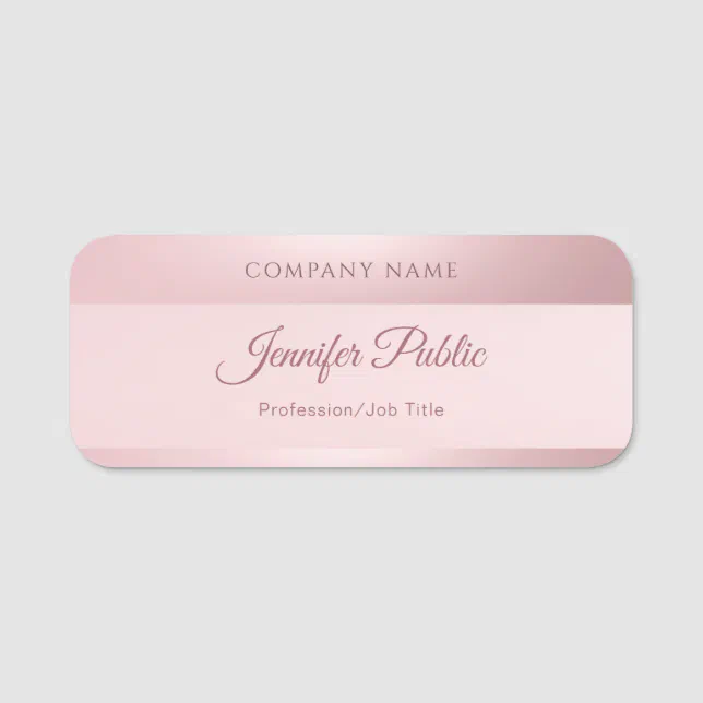 Handwritten Rose Gold Template Elegant Modern Name Tag | Zazzle