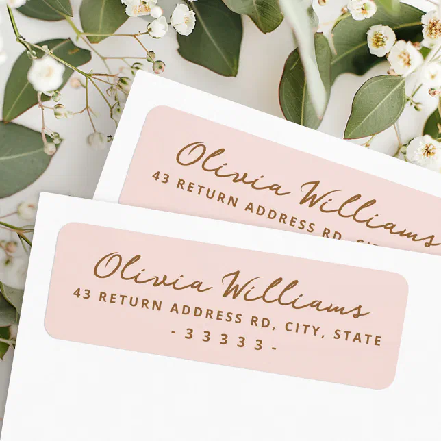 Handwritten script blush pink return address label | Zazzle