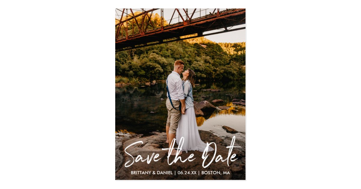 Handwritten Script Couple Photo Save the Date Postcard | Zazzle.com