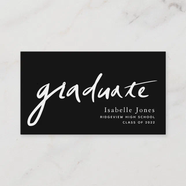 Handwritten Script Graduate Black Business Card | Zazzle