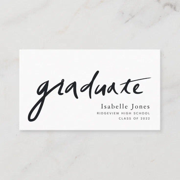 Handwritten Script Graduate White Business Card | Zazzle