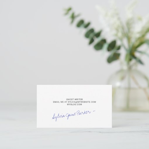 Handwritten Script Ink Blue Signature Simple Business Card | Zazzle